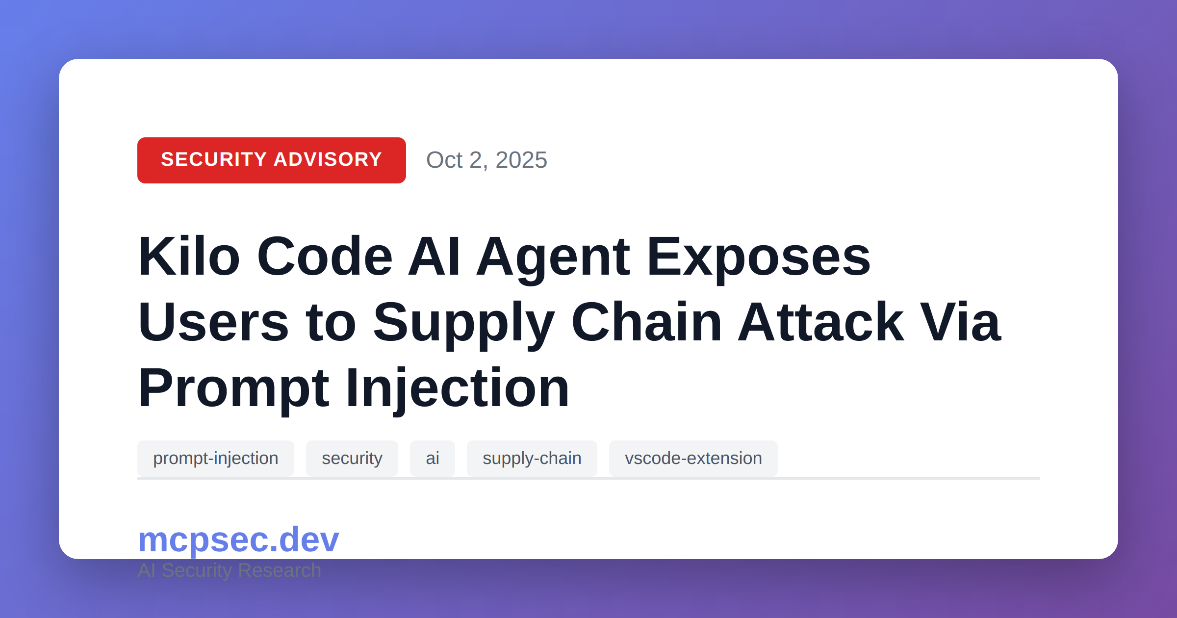 Kilo Code AI Agent Exposes Users to Supply Chain Attack Via Prompt ...